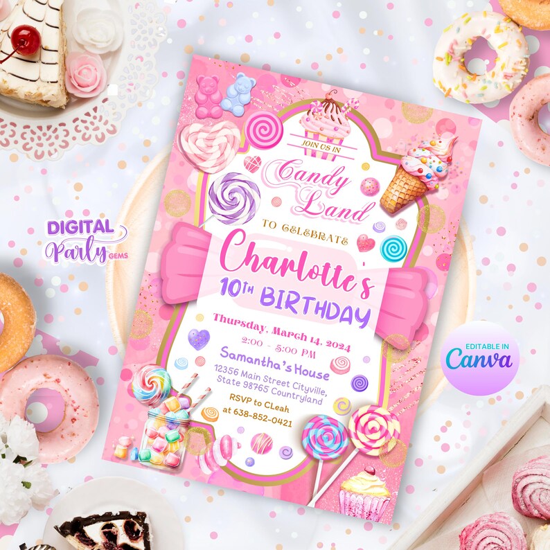 Candy Land Invitation Candy Shop Theme Party Invite Editable Sweet ...