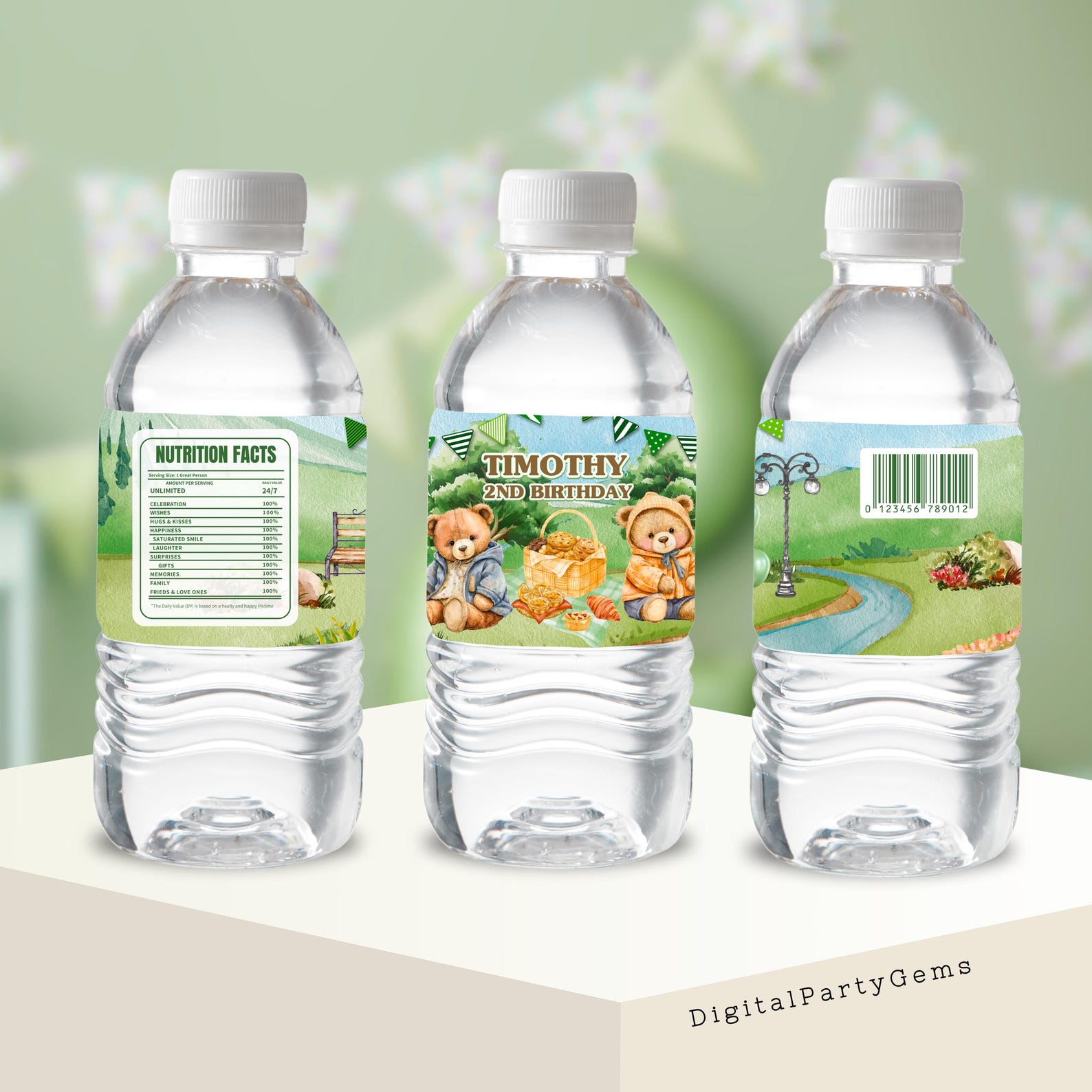 Teddy Bears Picnic Bottle & Juice Label Greenery Bear Theme Party ...