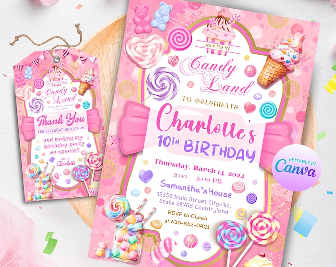 Candy Land Sweet Birthday Invitation Candies Theme Party Invite ...