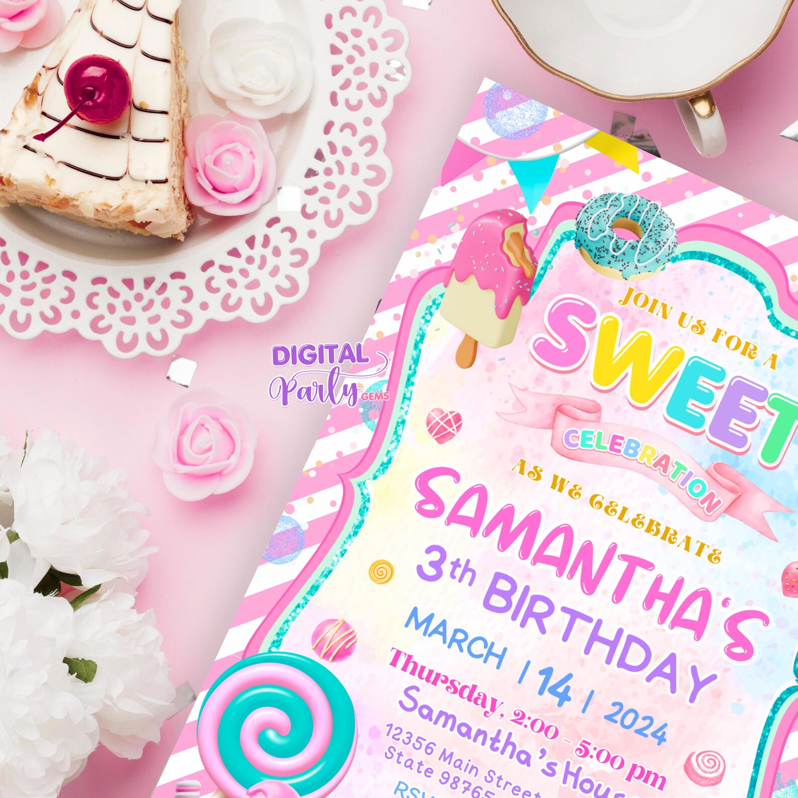 Candy Land Sweet Birthday Invitation Candies Theme Party Invite ...