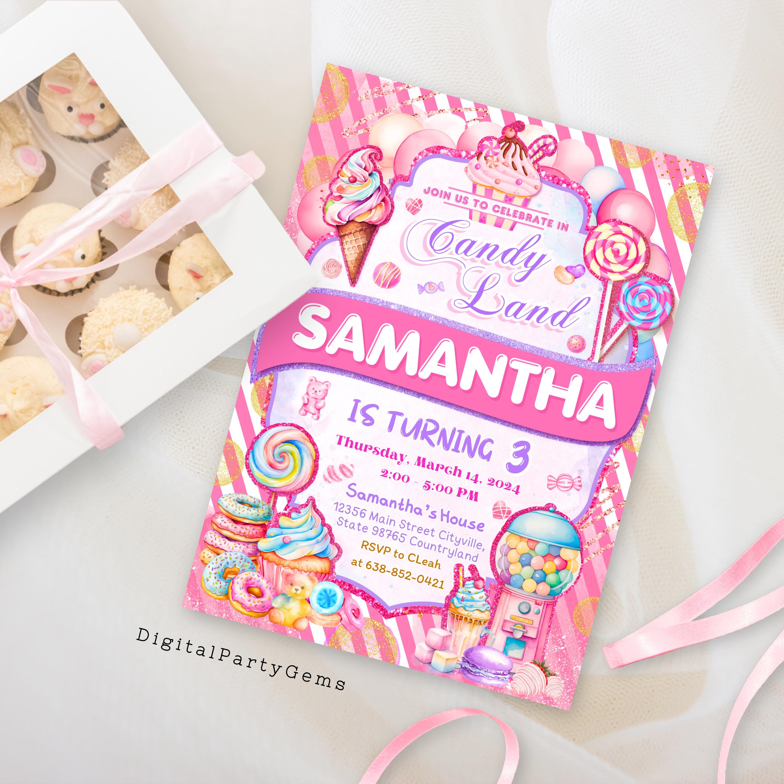 Candyland Birthday Invitation Sweet Candies Theme Party Invite ...