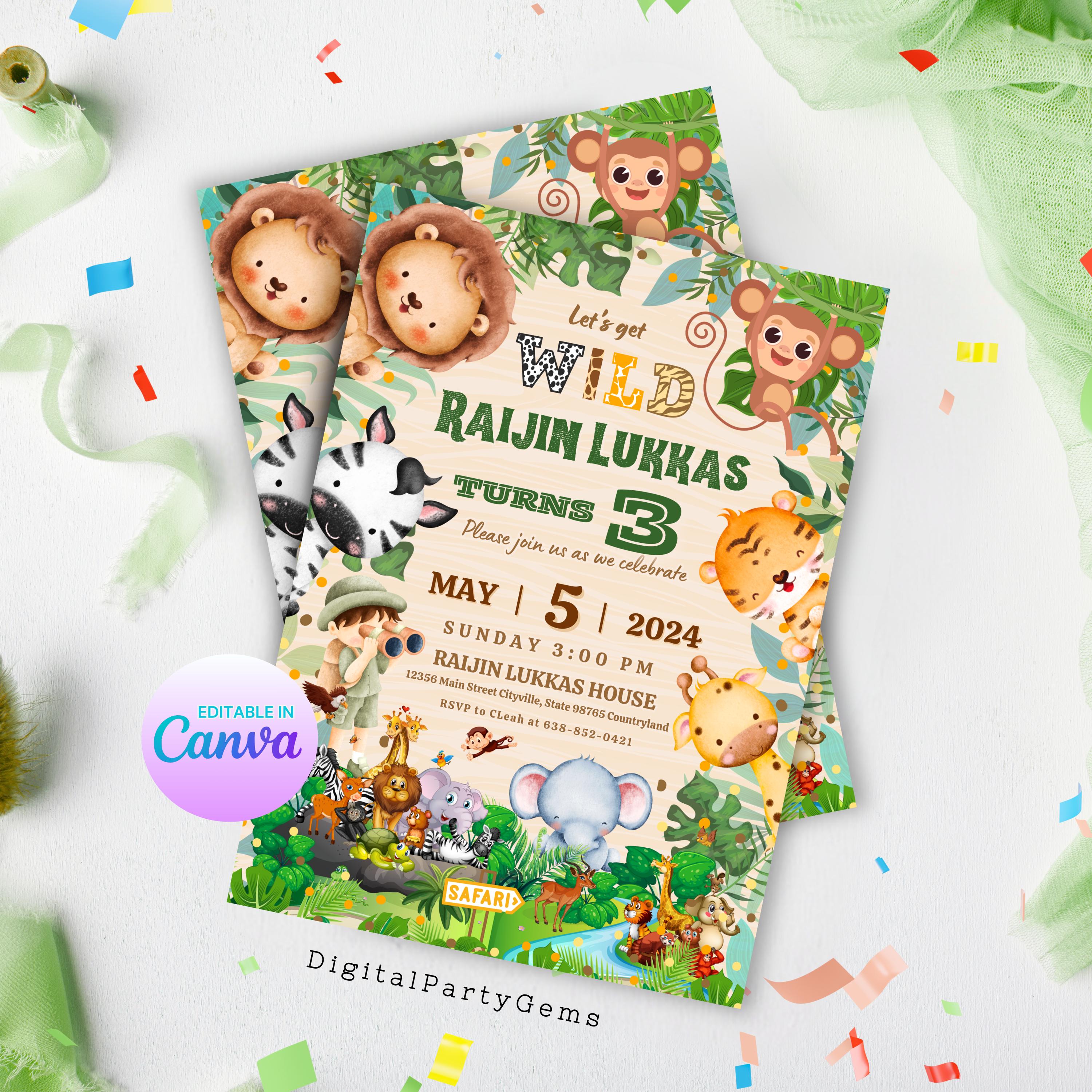 Safari Invitation Jungle Animals Theme Party Invite Safari Thank You ...