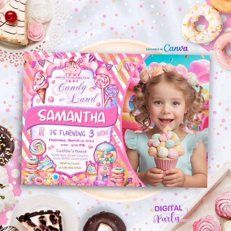Candyland Birthday Invitation With Photo Sweet Candies Shop Party ...