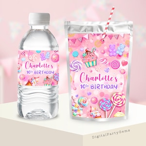 Candy Land Bottle Wrapper Juice Label Candy Shop Theme Party Editable ...