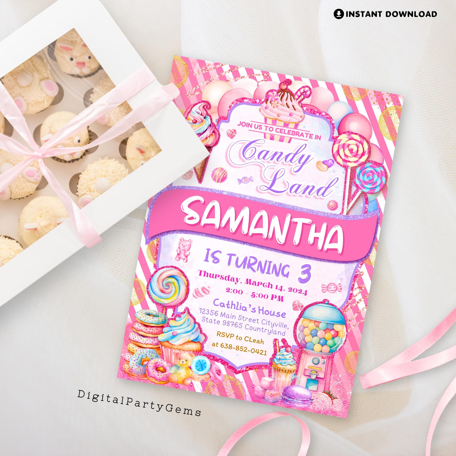 Candyland Birthday Invitation Sweet Candies Shop Theme Party Invite ...