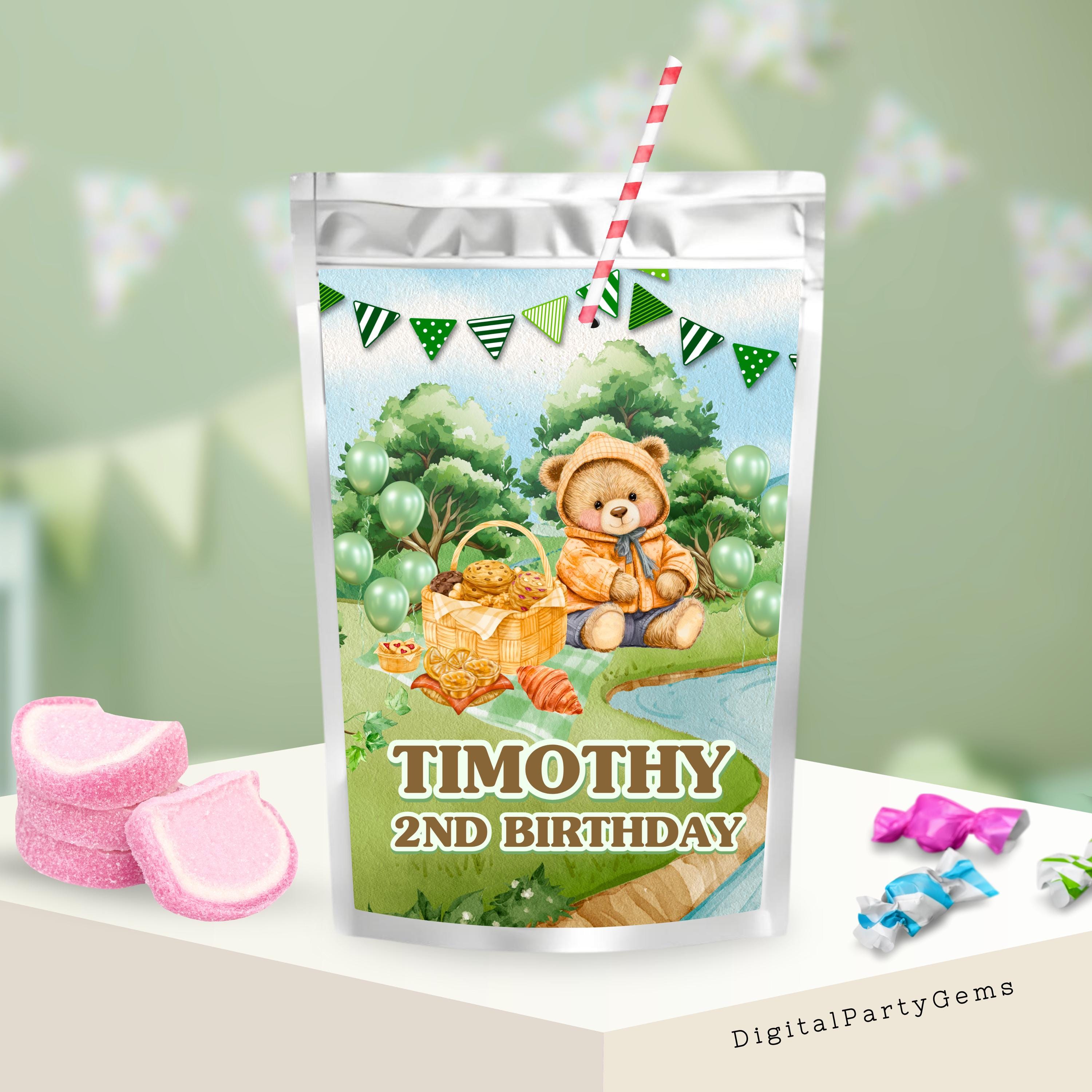 Teddy Bears Picnic Bottle & Juice Label Greenery Bear Theme Party ...