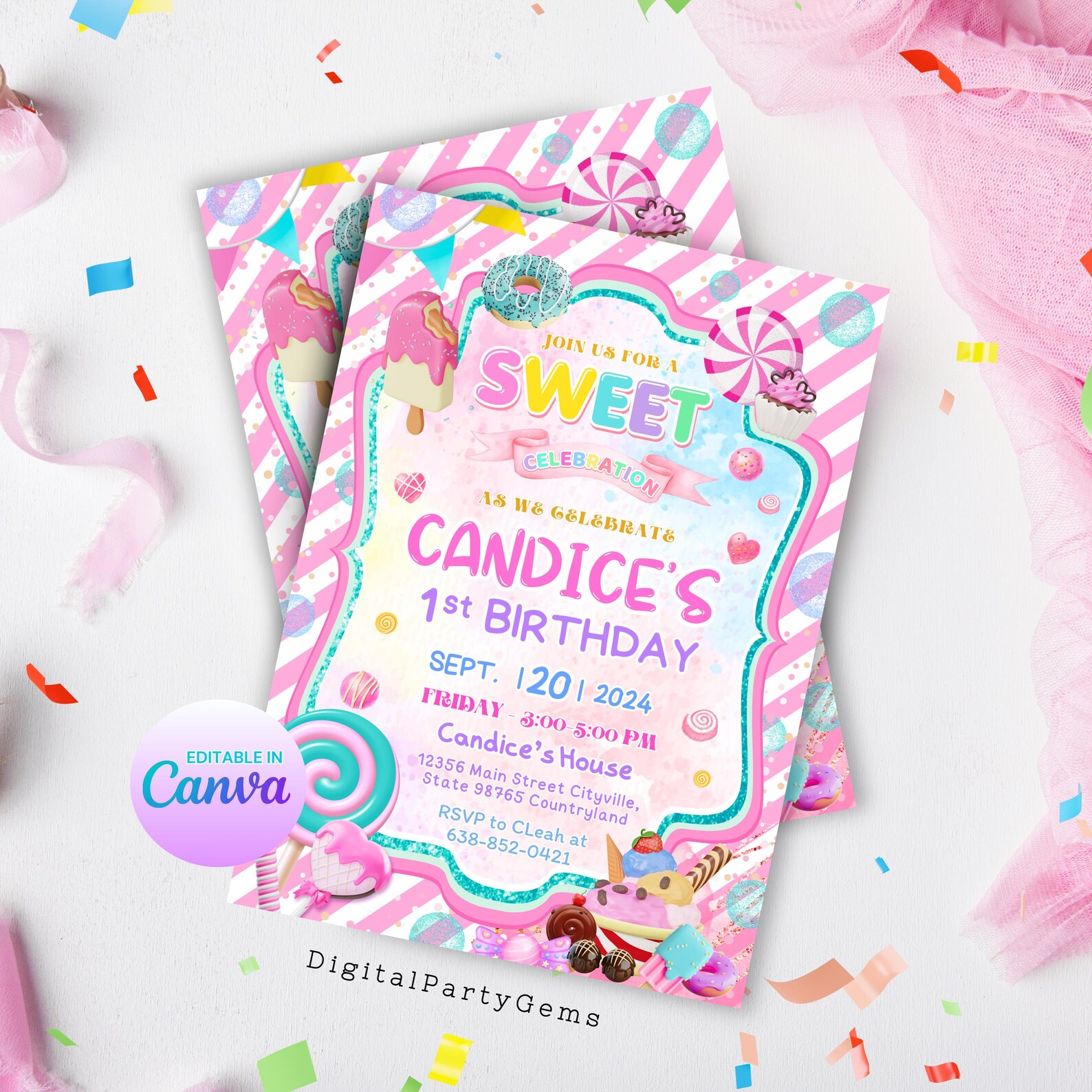 Candy Land Sweet Birthday Invitation Candies Theme Party Invite ...