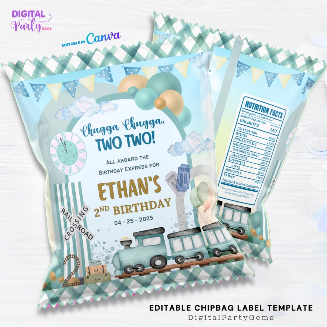 Train Chip Bag Wrapper Chugga Chugga Two Two Party Favor Chip Bag 2nd ...