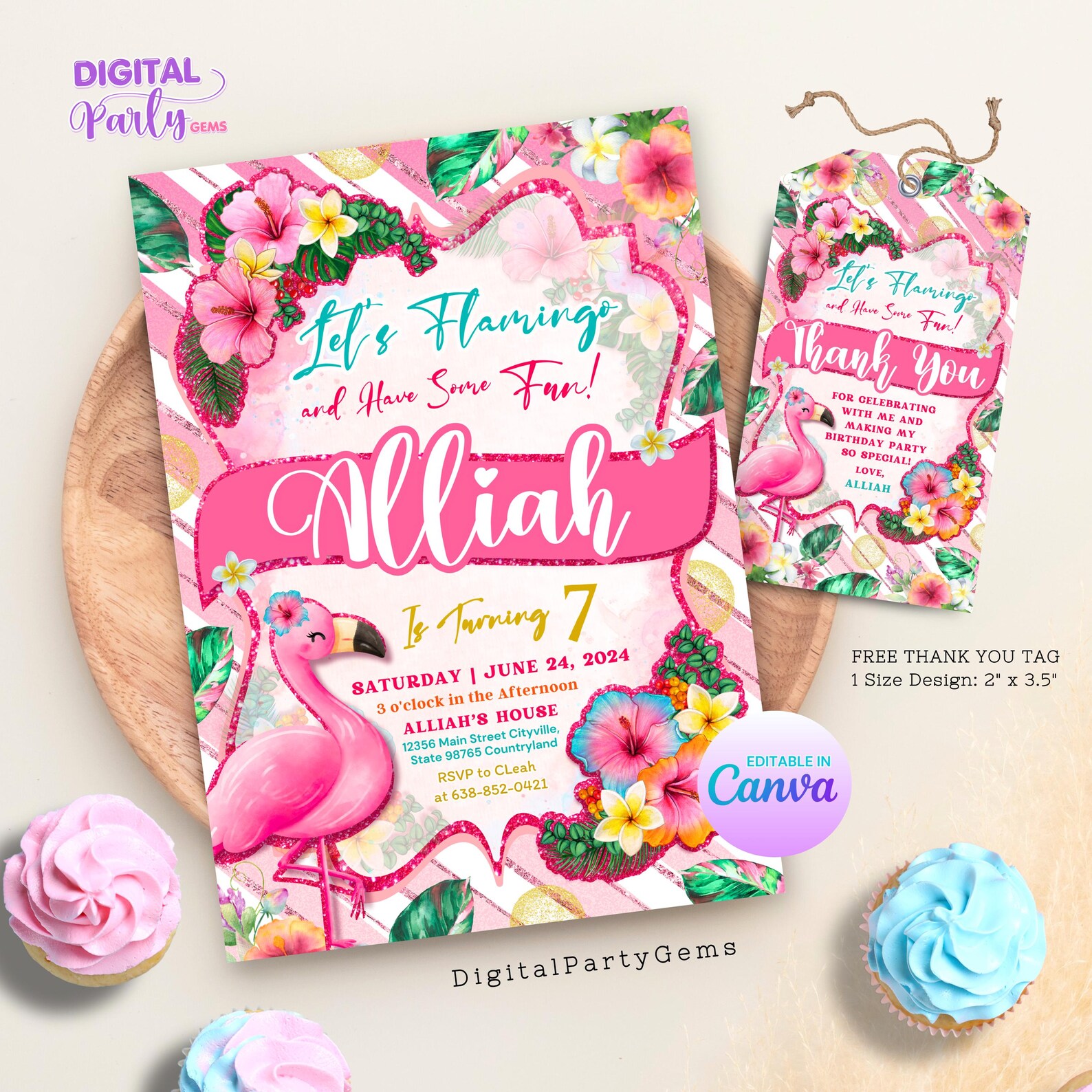 Flamingo Birthday Invitation Tropical Flamingo Theme Party Invite ...
