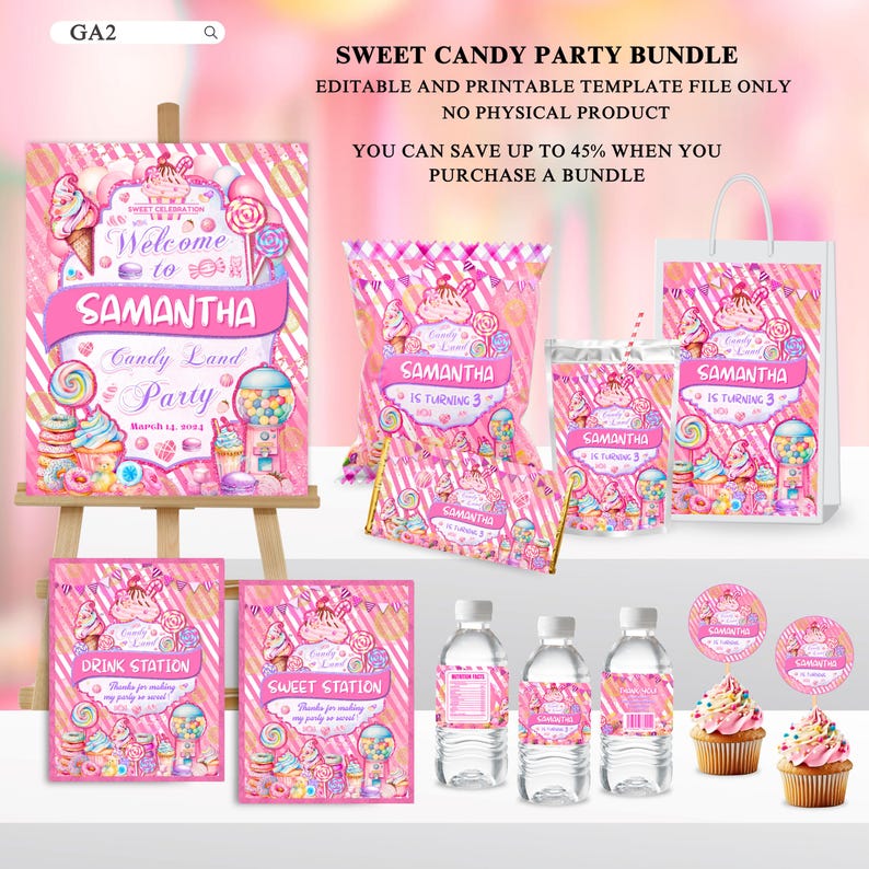 Sweets Candy Birthday Party Bundle Template Sweets Party Favor Labels ...