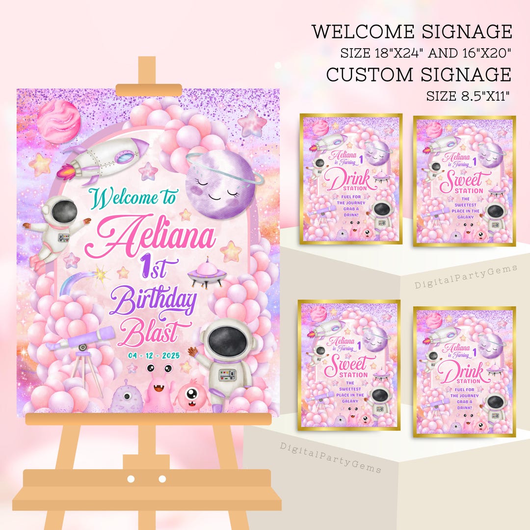 Outer Space Welcome Signage With Custom Sign Astronaut Girl Signage ...
