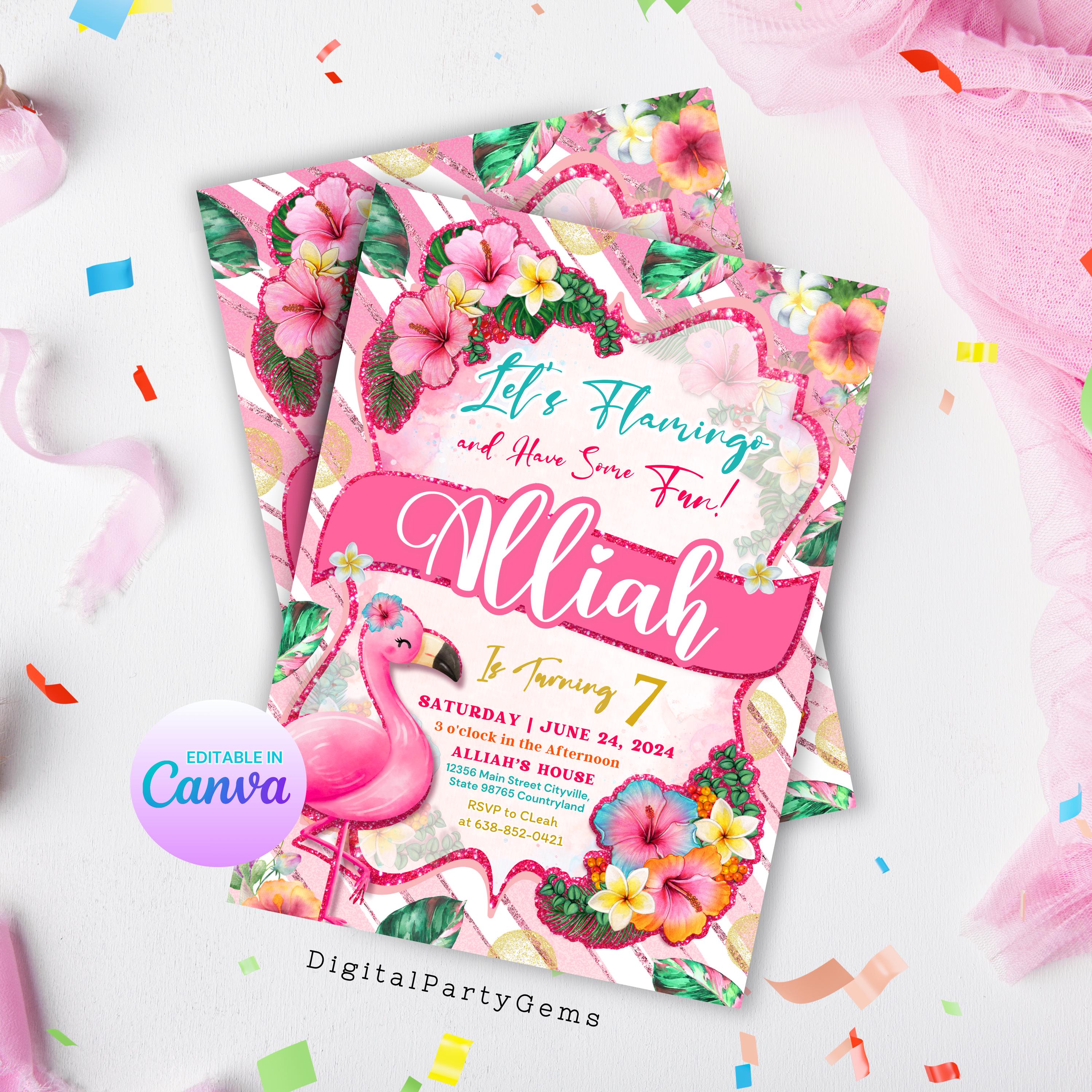 Flamingo Birthday Invitation Tropical Flamingo Theme Party Invite ...