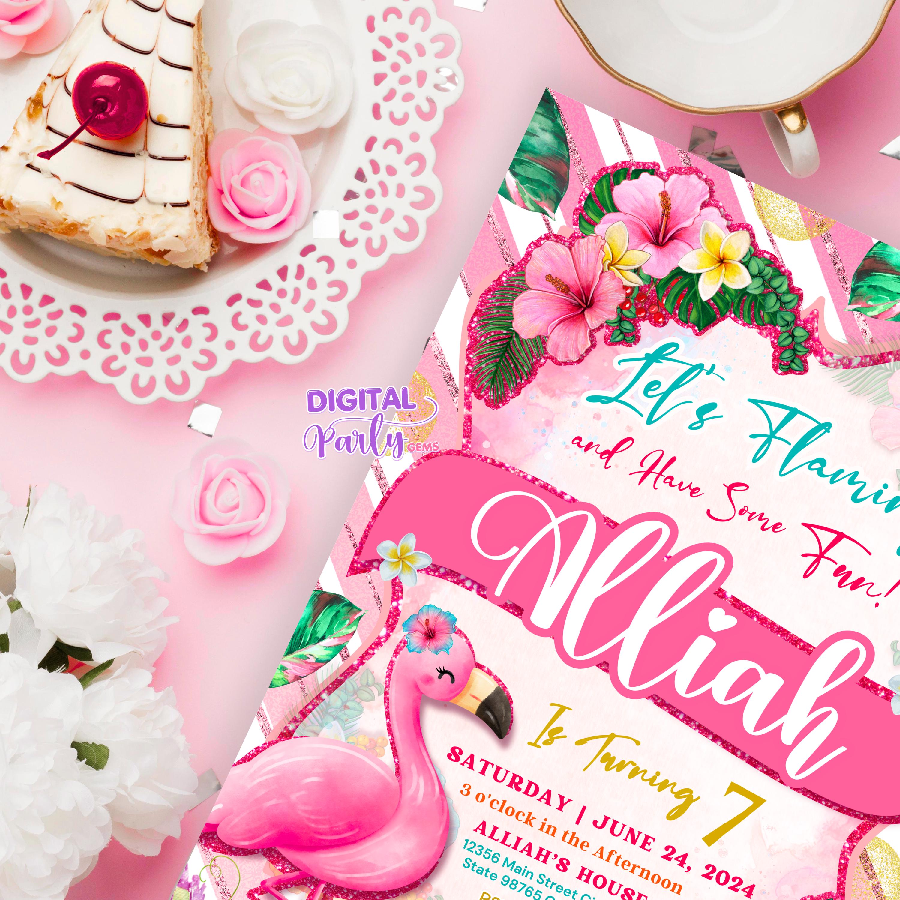 Flamingo Birthday Invitation Tropical Flamingo Theme Party Invite ...