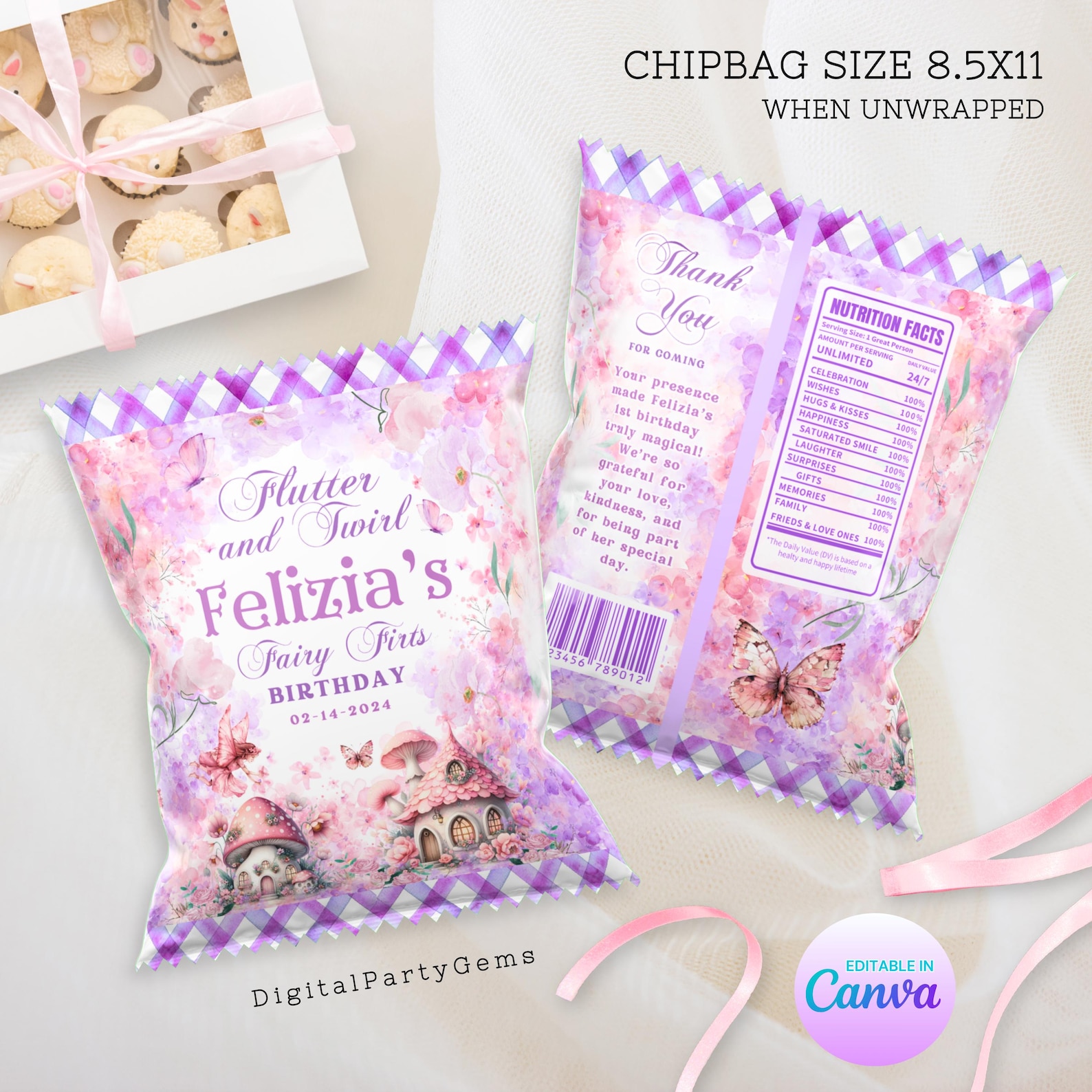 Fairy First Birthday Chip Bag Wrapper Fairy 1st Party Favor Chip Bag ...