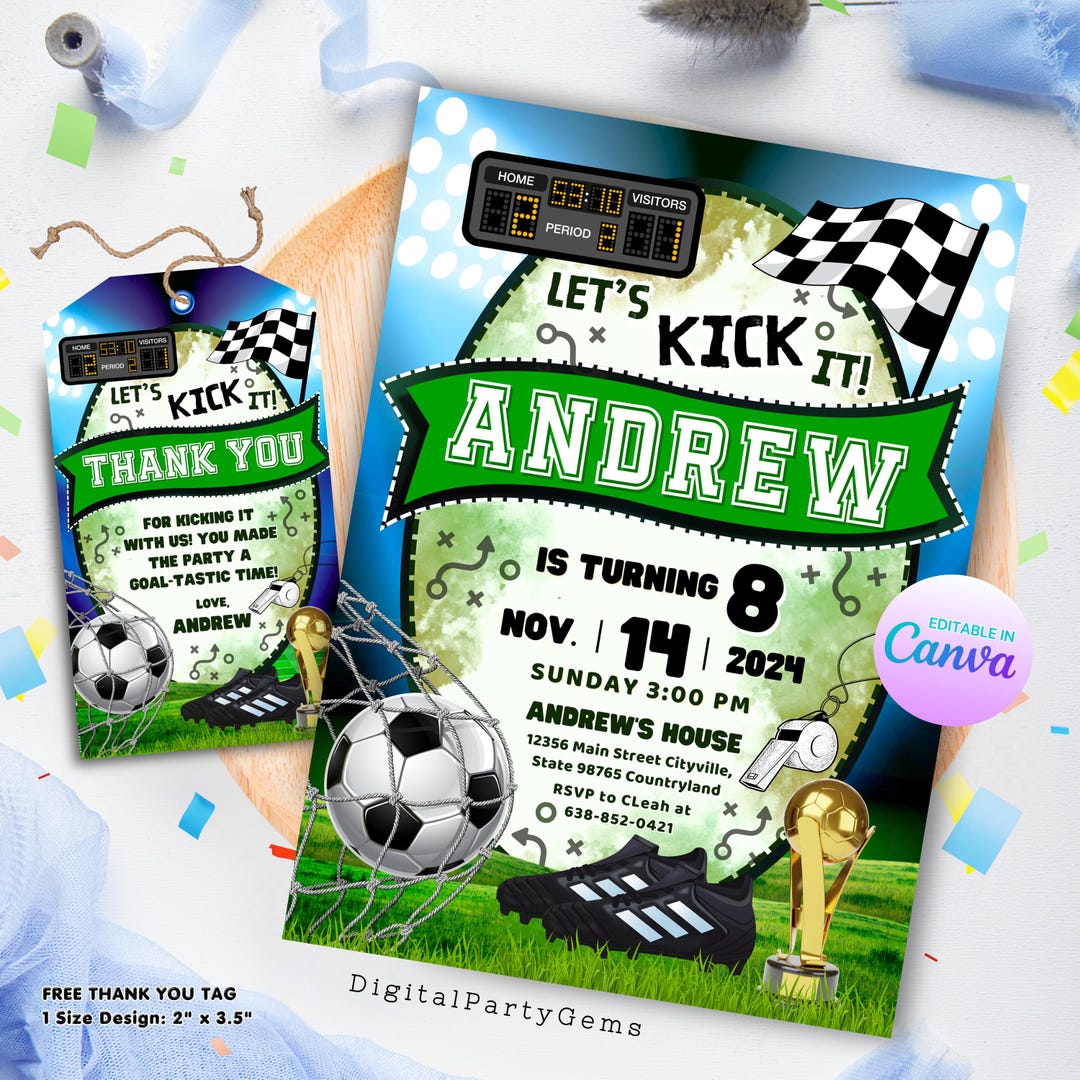 Soccer Birthday Invitation Soccer Theme Party Invite Editable Template ...