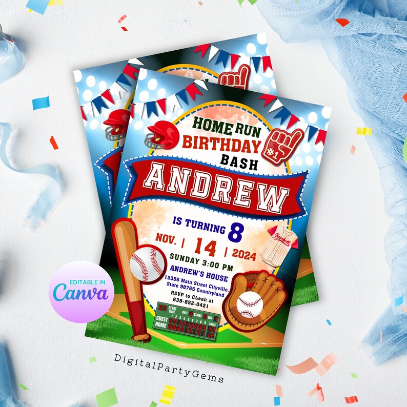 Baseball Birthday Invitation Baseball Theme Party Invite Editable ...