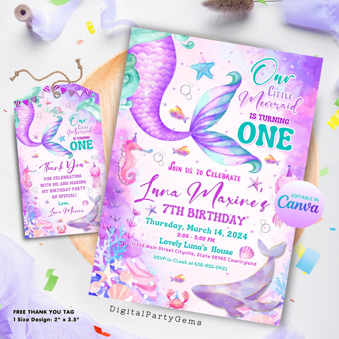 Mermaid Tail Invitation Under the Sea Invite Whimsical Pastel Mermaid ...