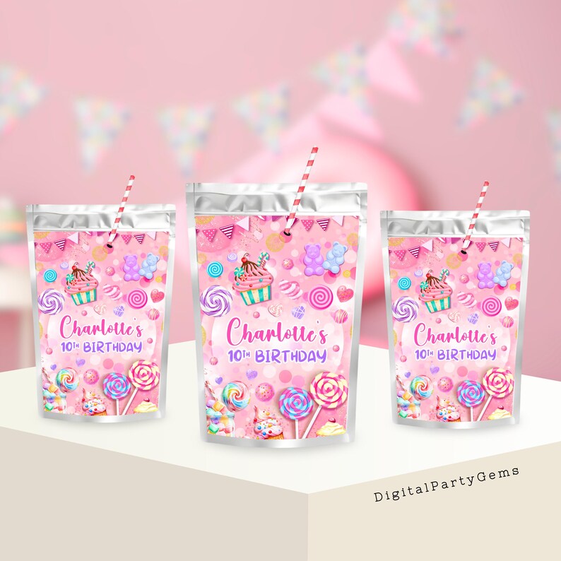 Candy Land Bottle Wrapper Juice Label Candy Shop Theme Party Editable ...