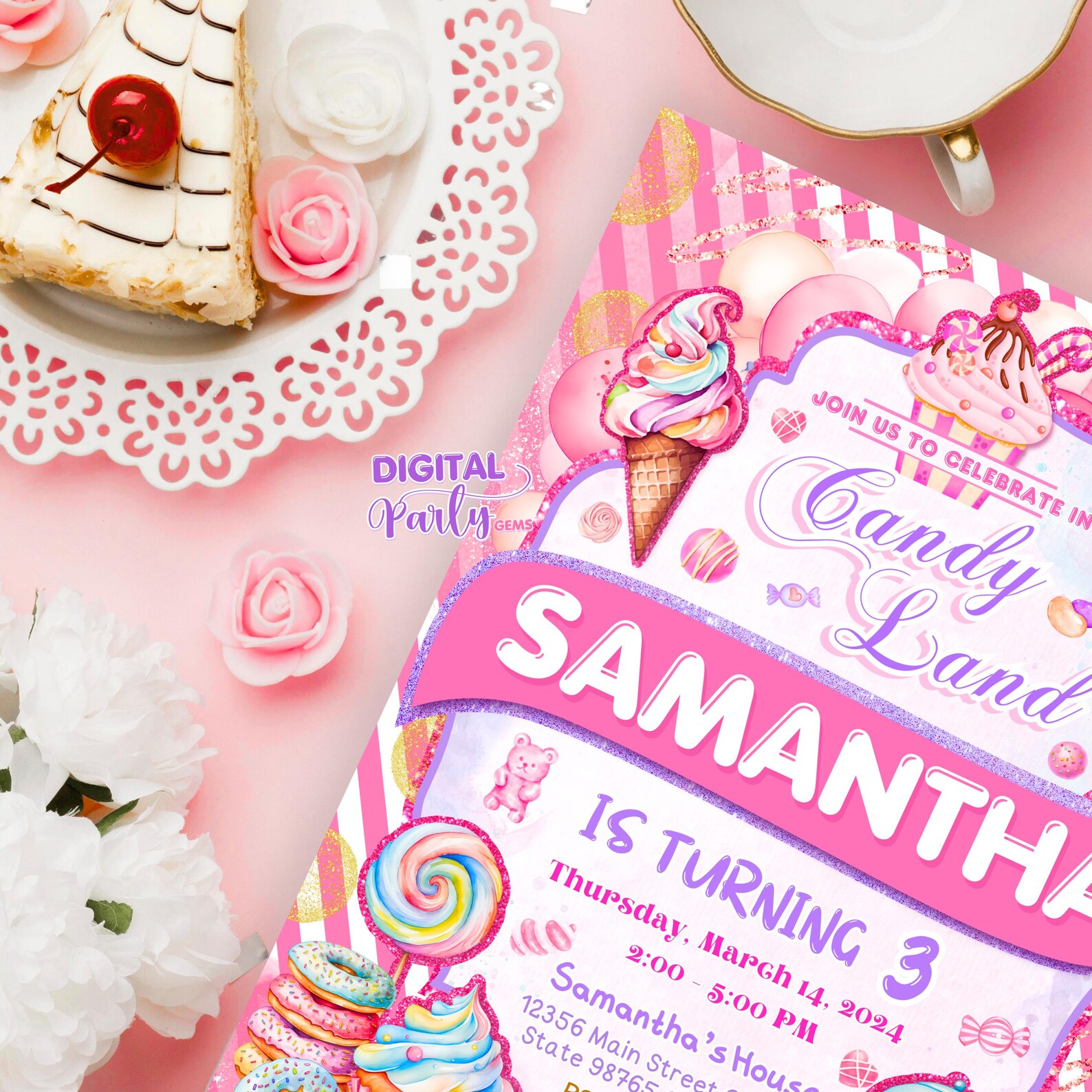 Candyland Birthday Invitation Sweet Candies Theme Party Invite ...