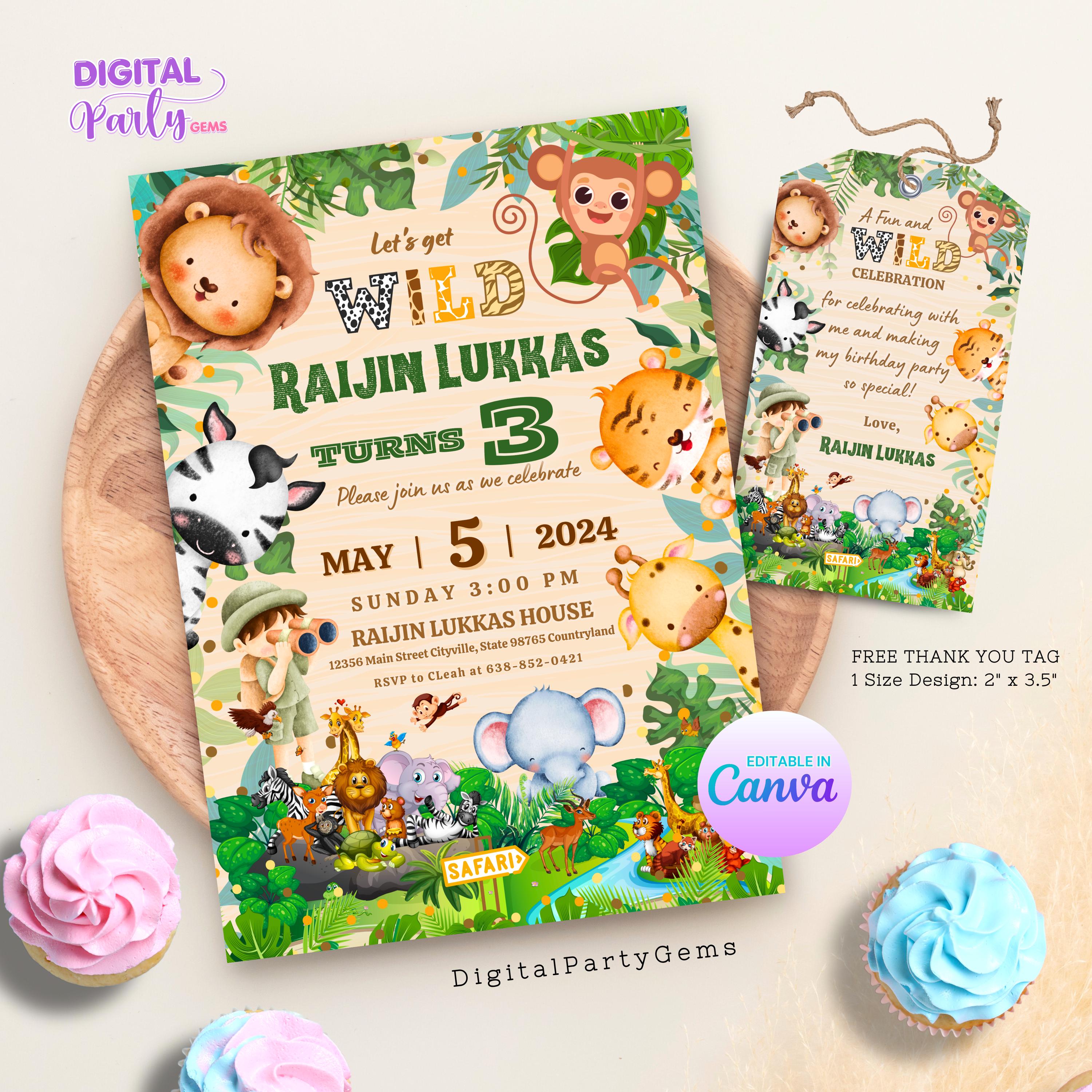 Safari Invitation Jungle Animals Theme Party Invite Safari Thank You ...