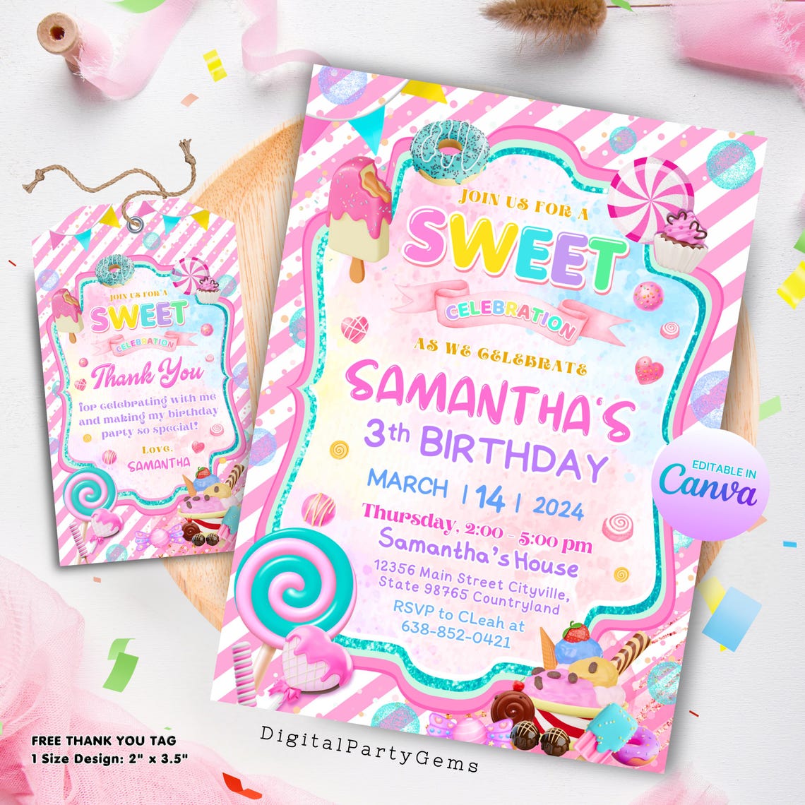 Candy Land Sweet Birthday Invitation Candies Theme Party Invite ...