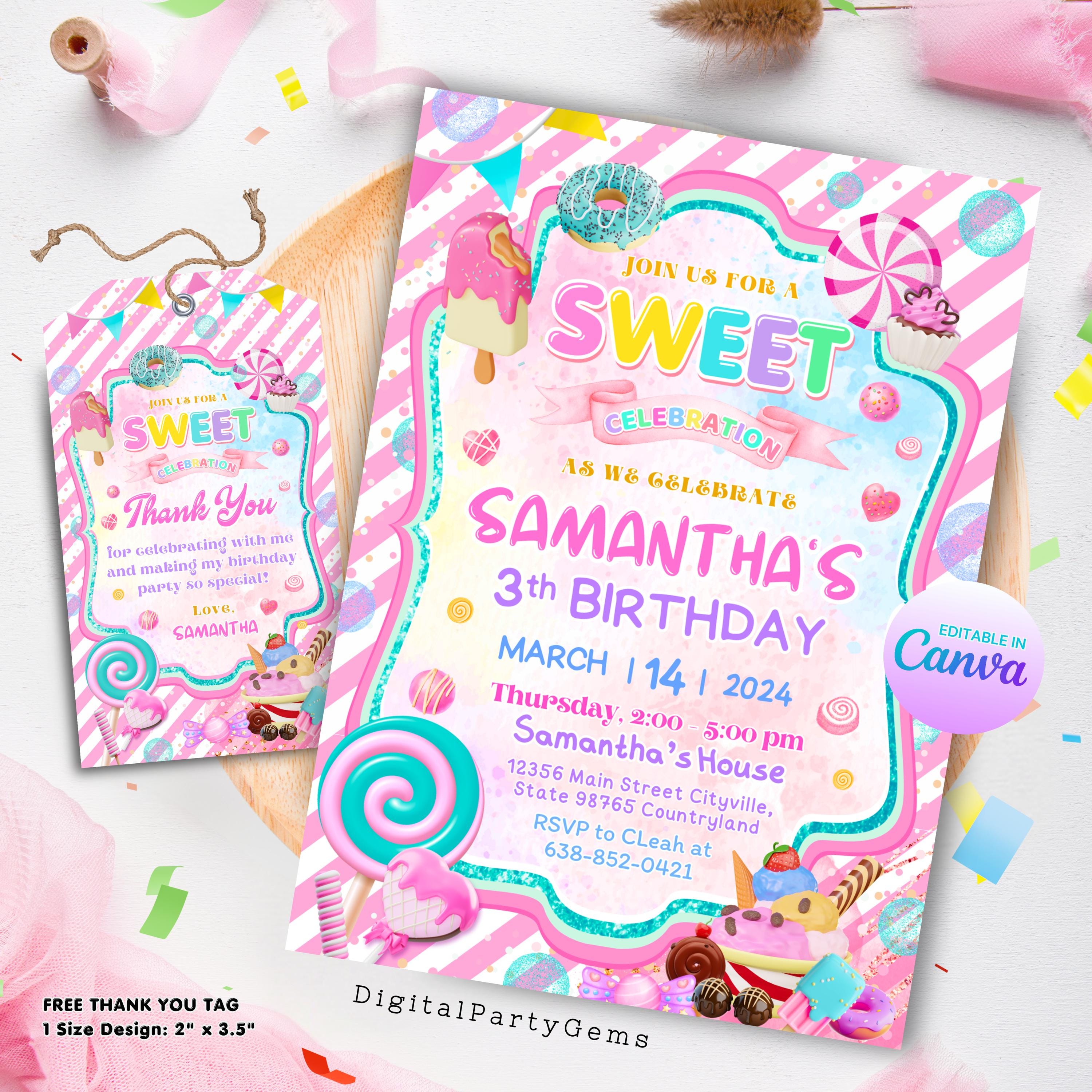 Candy Land Sweet Birthday Invitation Candies Theme Party Invite ...