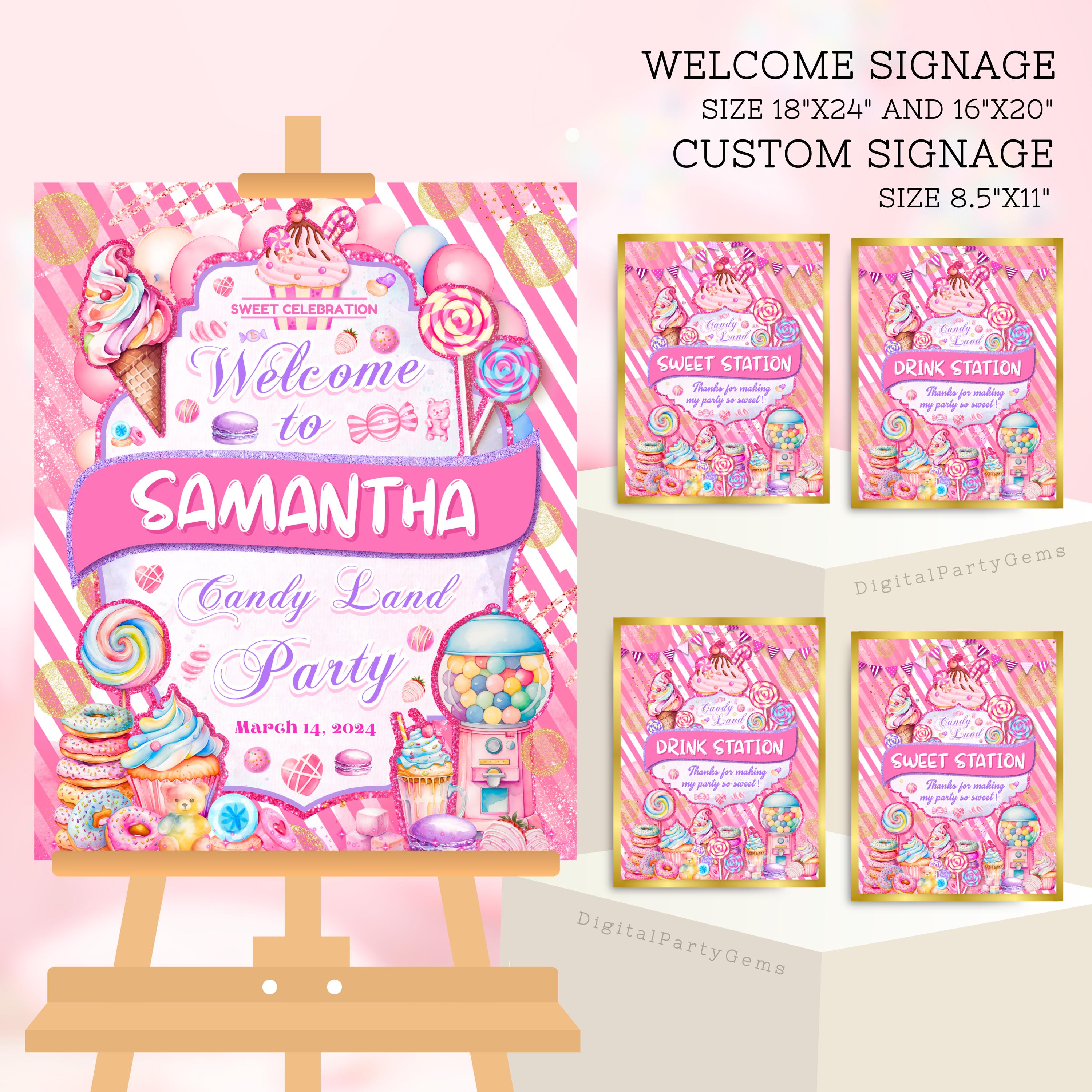 Candy Land Welcome Signage With Custom Sign Sweet Candies Shop Party ...