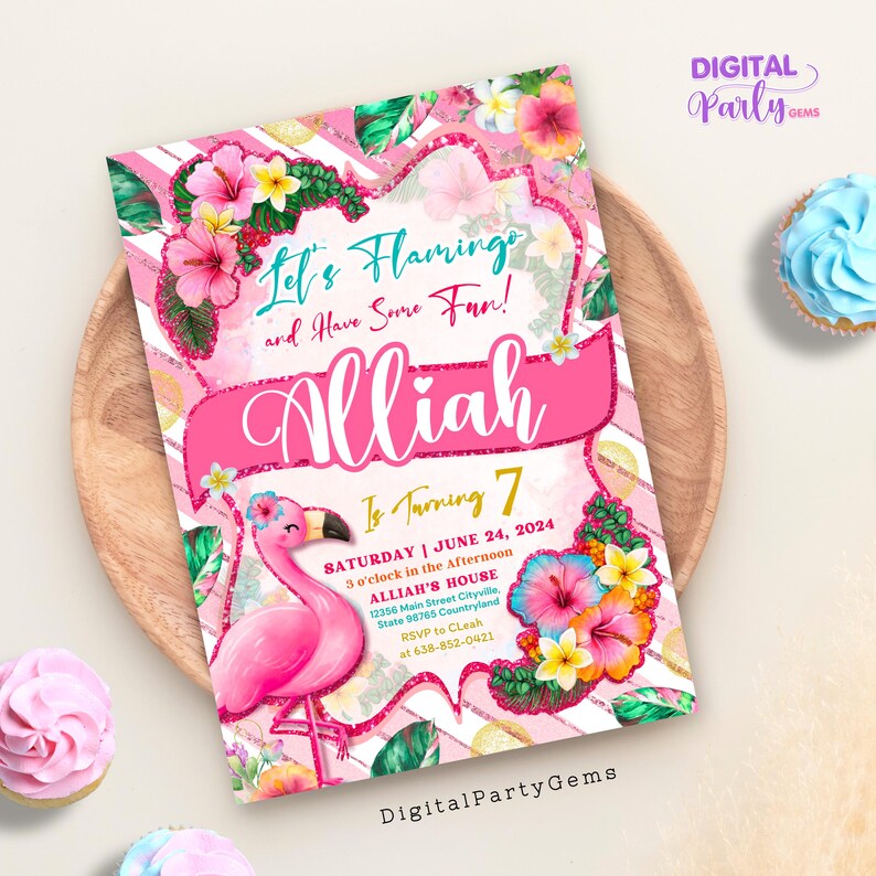 Flamingo Birthday Invitation Tropical Flamingo Theme Party Invite ...