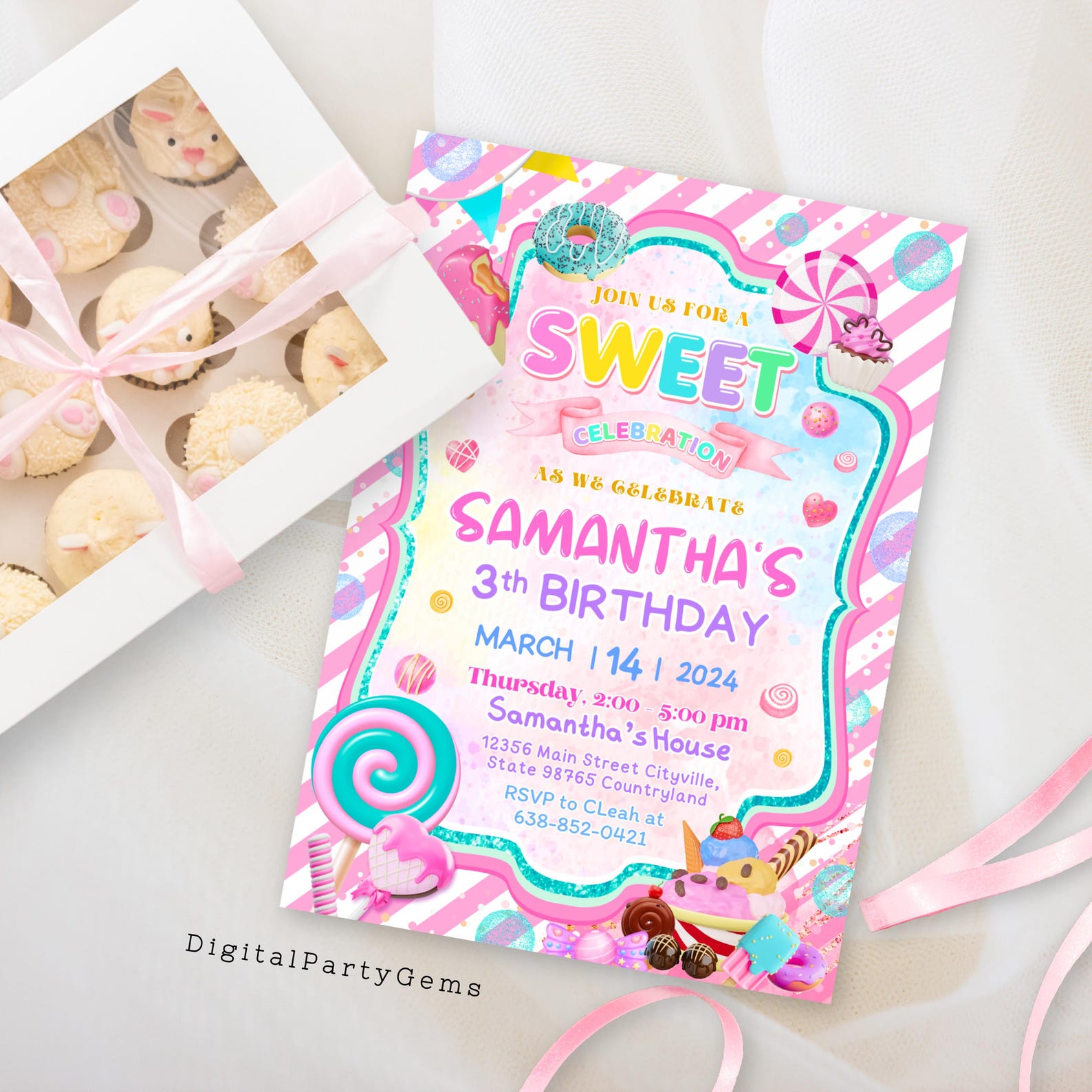 Candy Land Sweet Birthday Invitation Candies Theme Party Invite ...