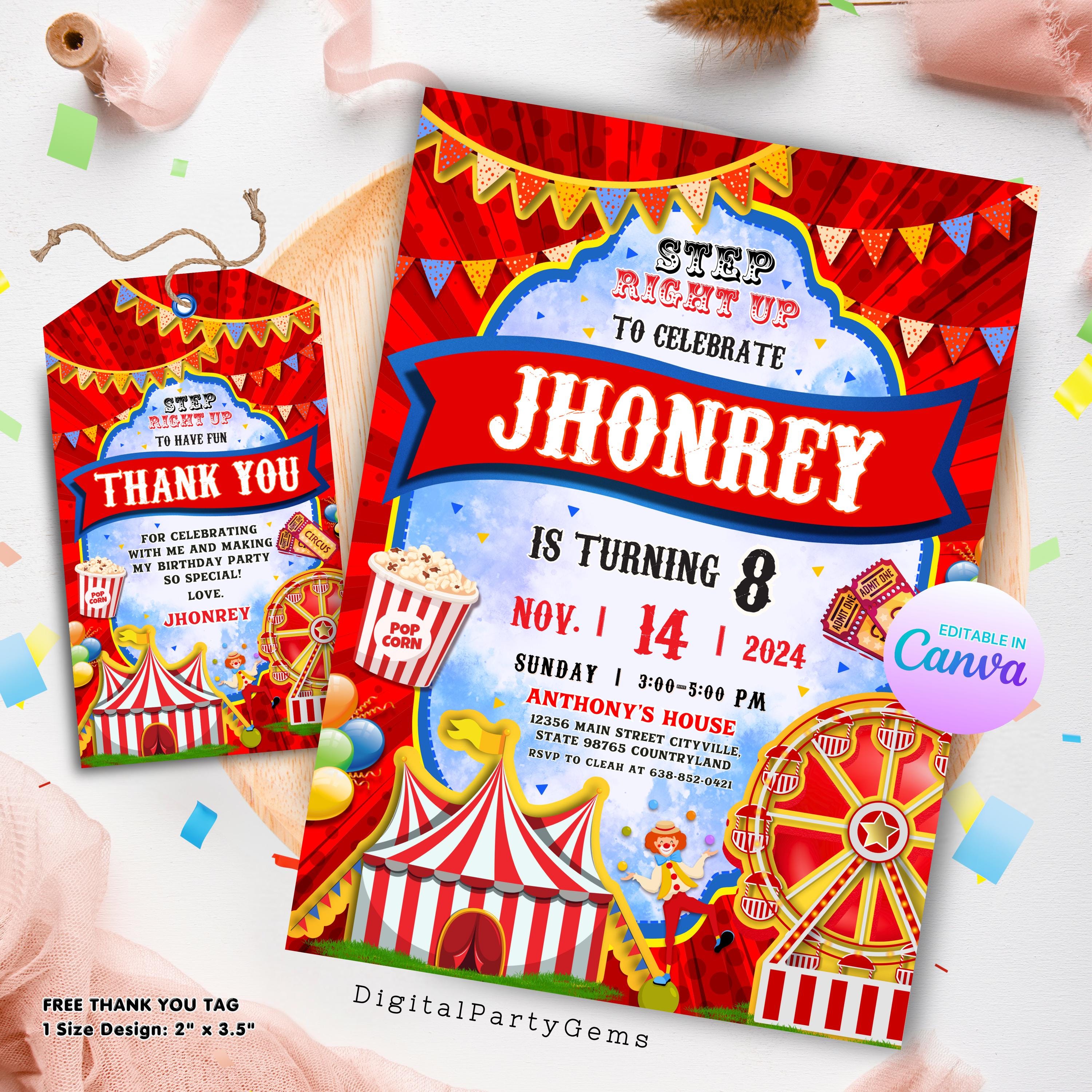 Carnival Invitation Circus Party Invite Carnival Thank You Tag Editable ...