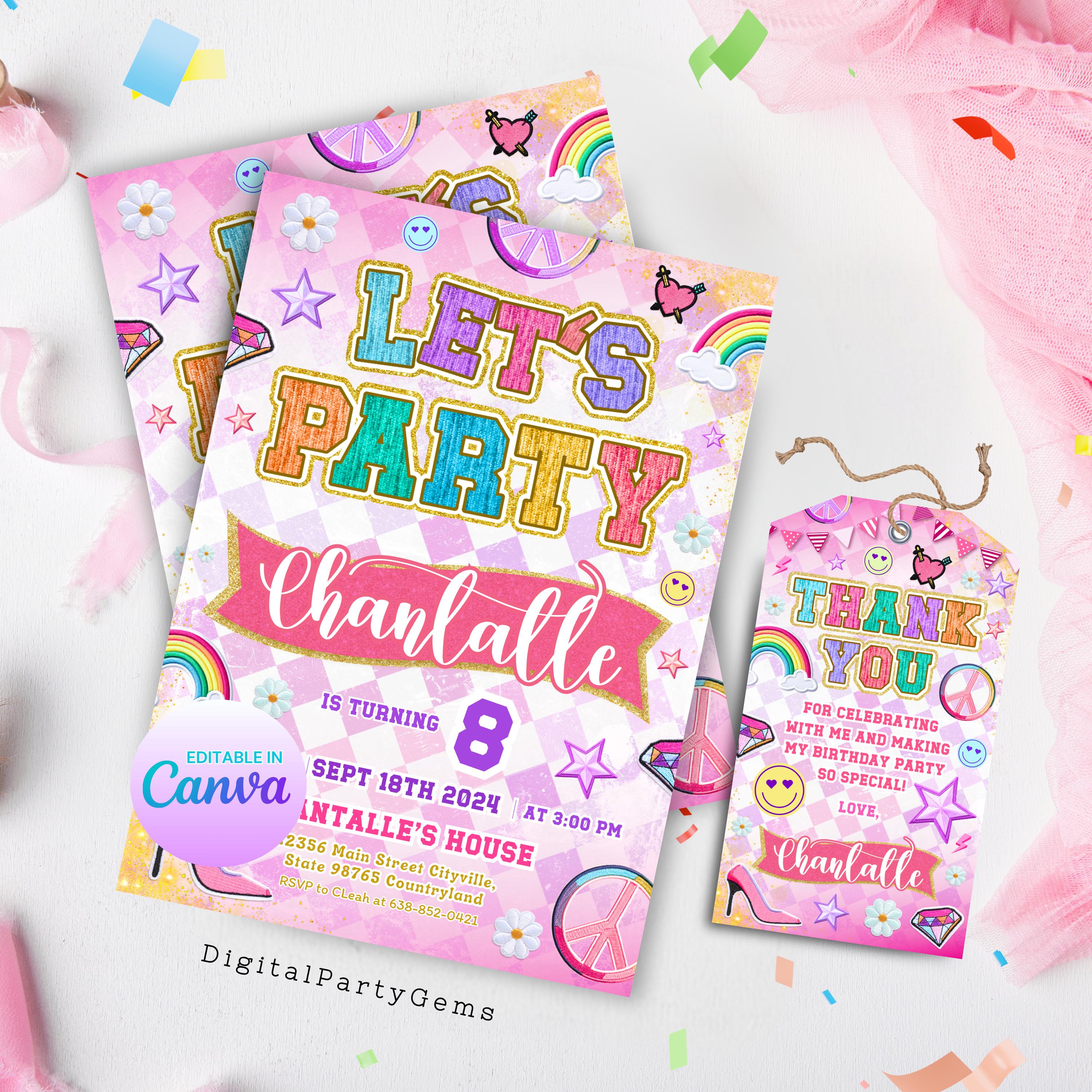Patch Letter Invitation Preppy Patch Theme Party Invite Editable ...