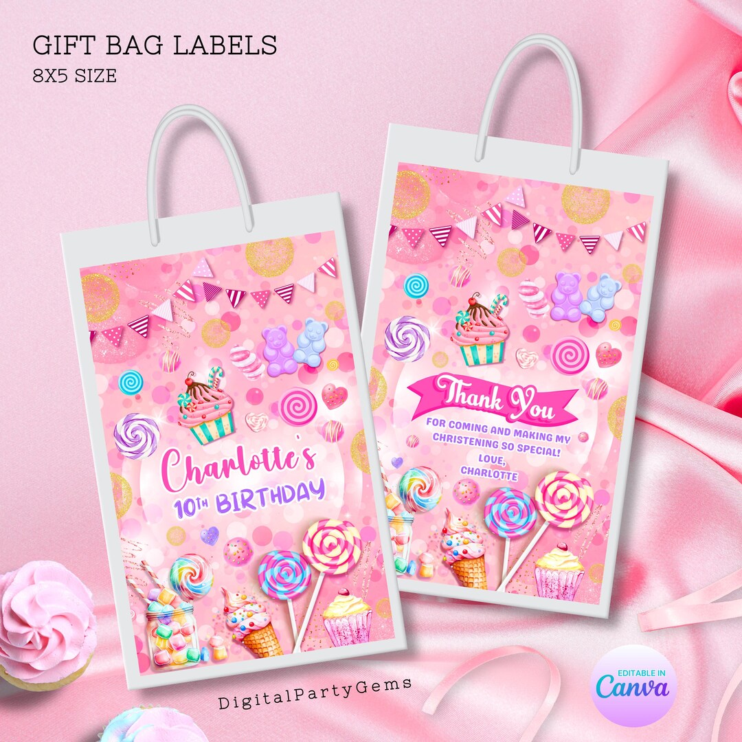 Candy Land Gift Bag Label Candy Shop Theme Party Gift Bag Editable ...