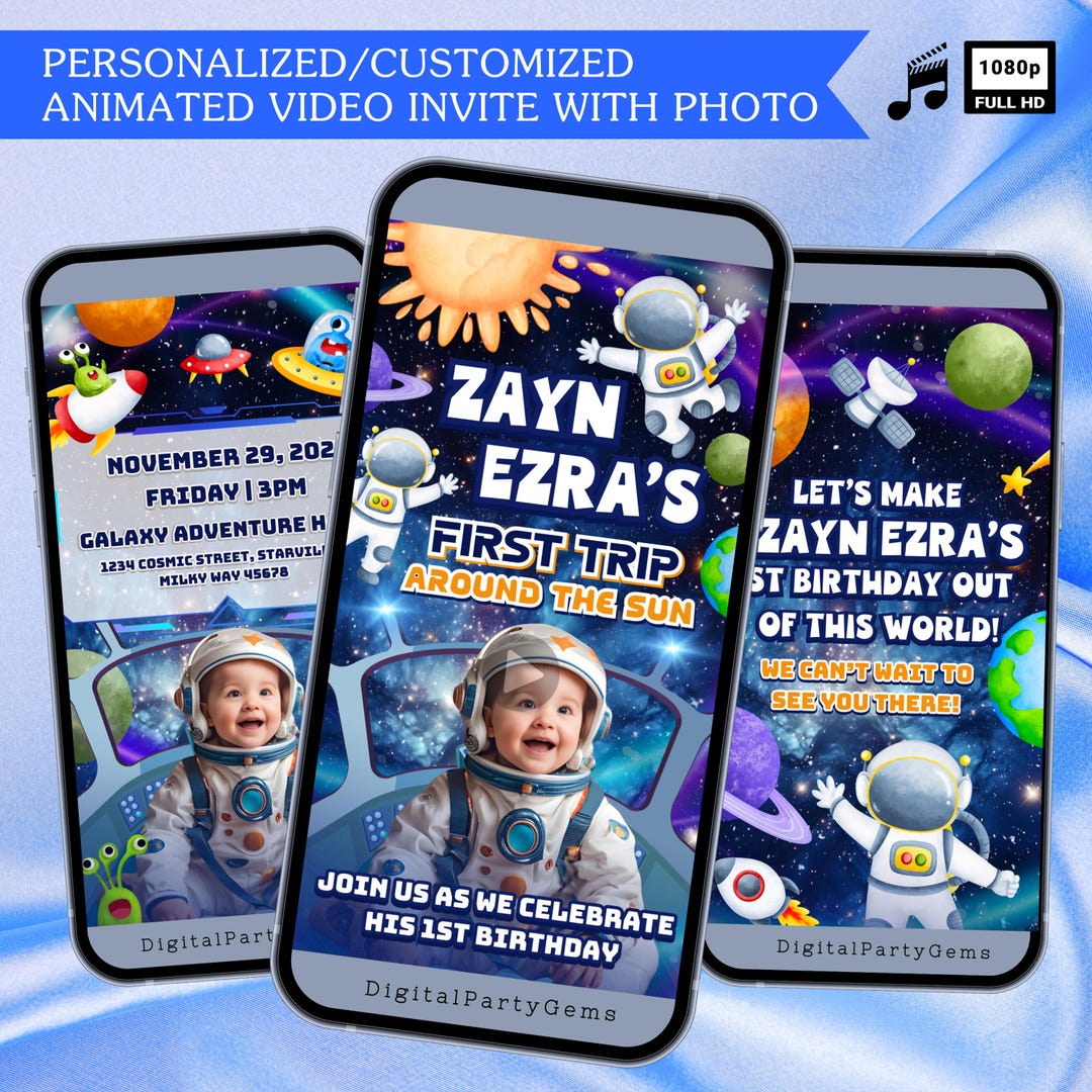 Astronaut Outer Space Personalized Animated Video Invitation With Photo ...