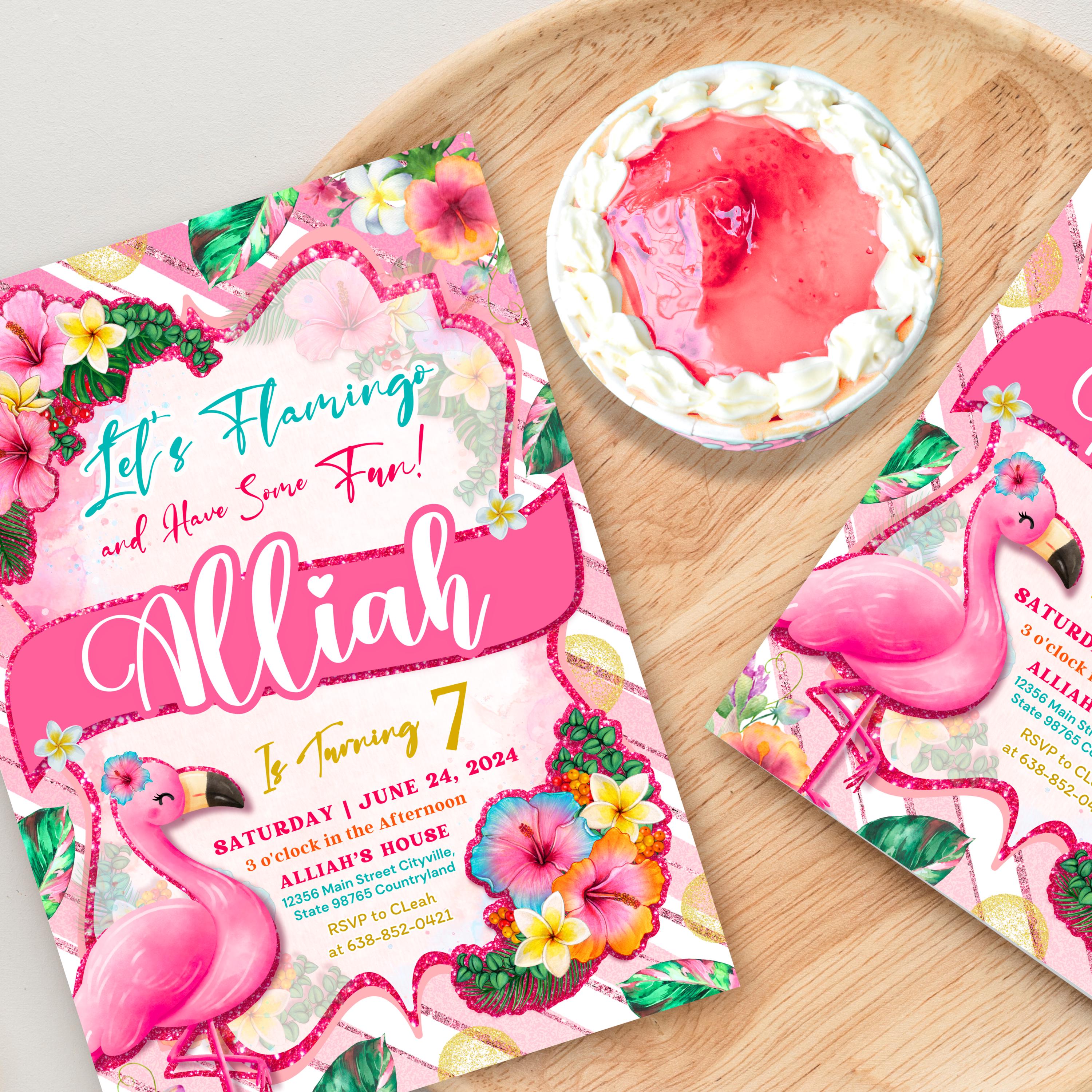Flamingo Birthday Invitation Tropical Flamingo Theme Party Invite ...