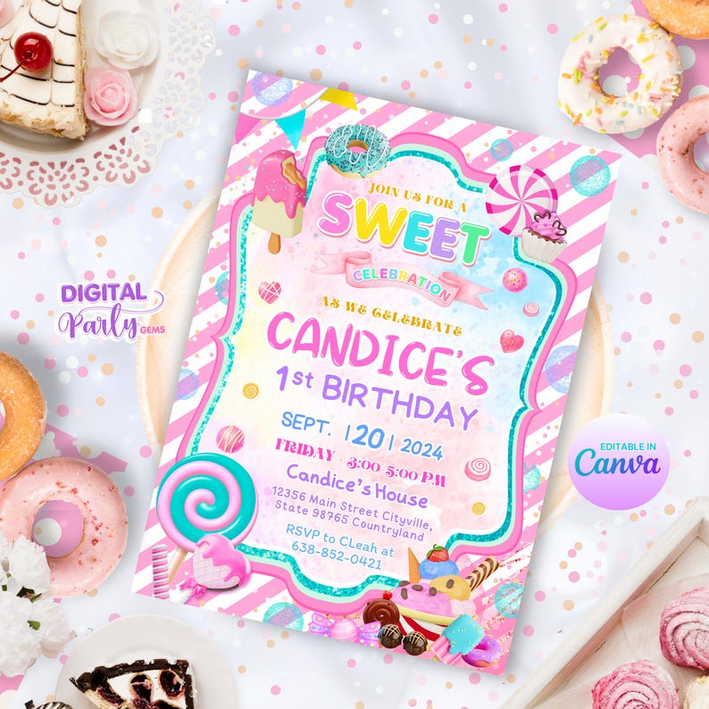 Candy Land Sweet Birthday Invitation Candies Theme Party Invite ...