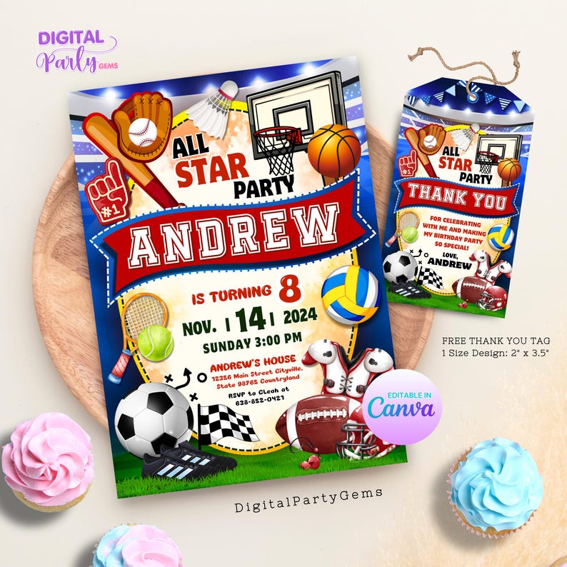 Sports Birthday Invitation All Star Sports Theme Party Invite Editable ...
