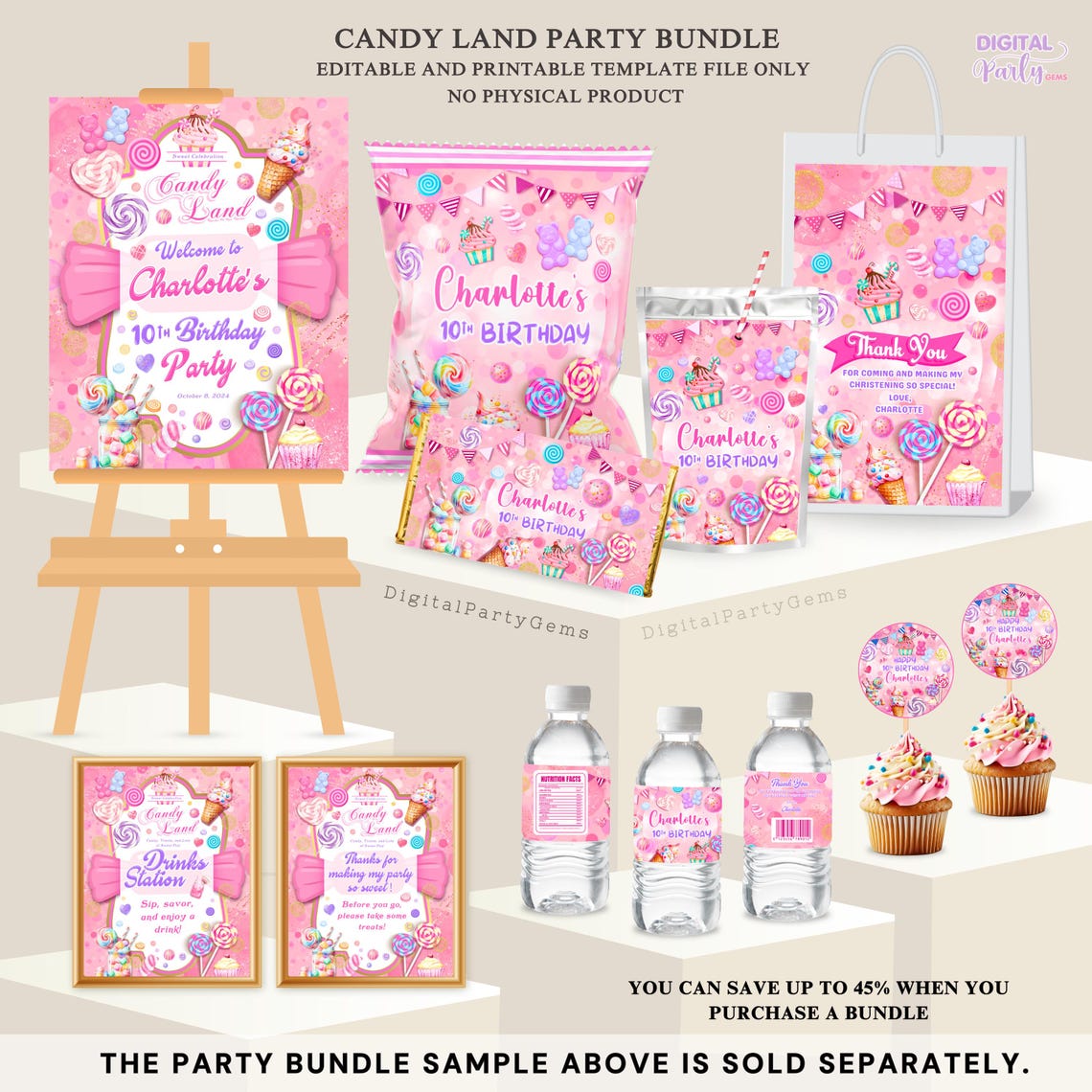 Candy Land Gift Bag Label Candy Shop Theme Party Gift Bag Editable ...
