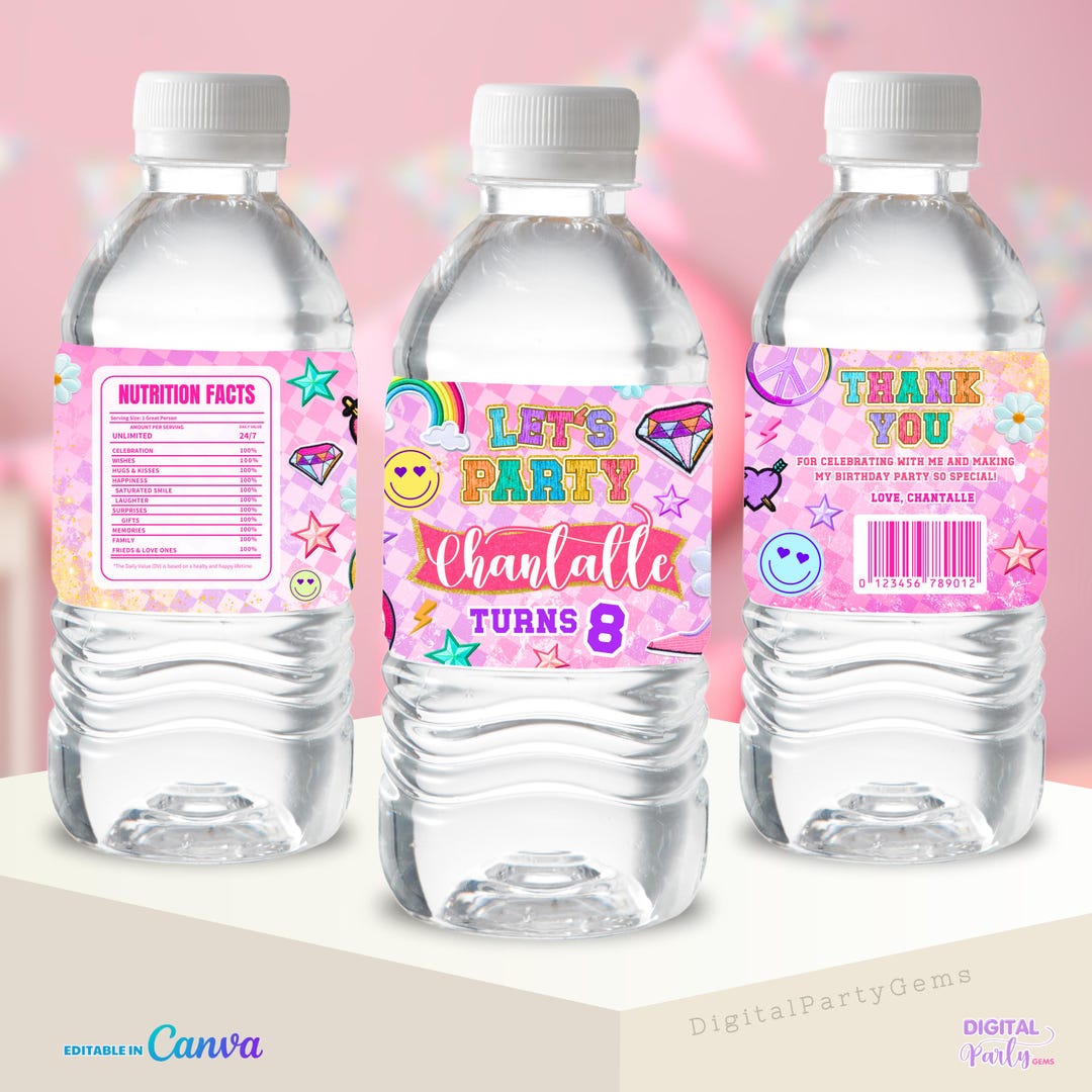 Varsity Patch Letter Water Bottle Label Preppy Theme Bottle Wrapper ...