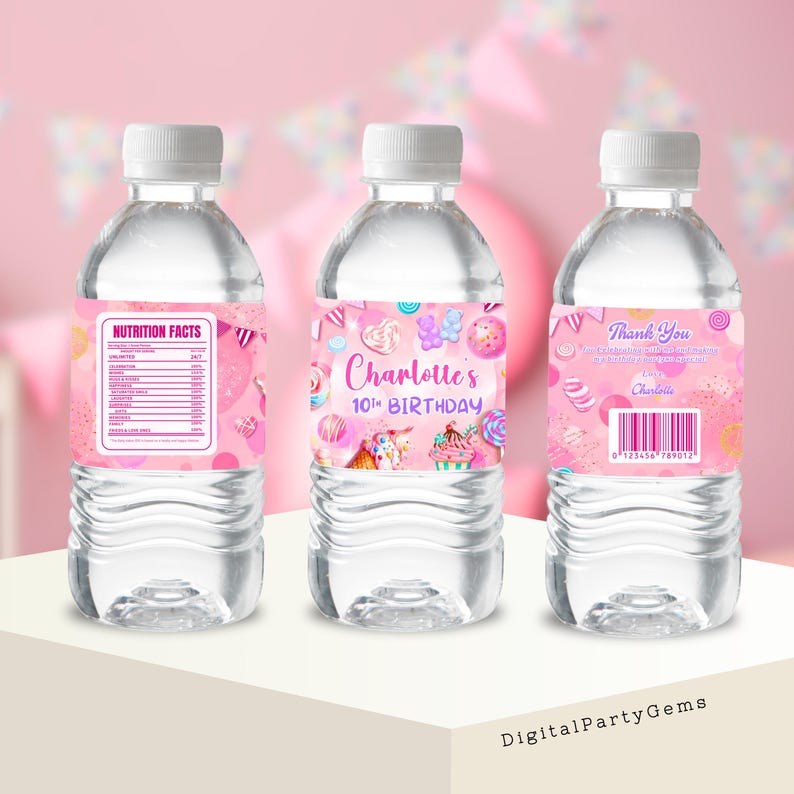 Candy Land Bottle Wrapper Juice Label Candy Shop Theme Party Editable ...