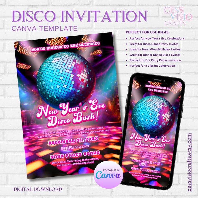 Disco Invitation - Etsy