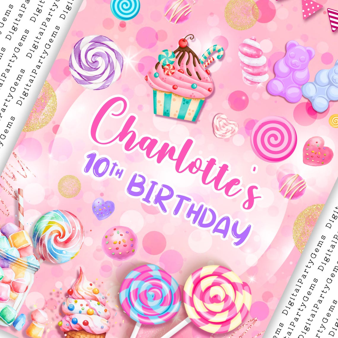 Candy Land Gift Bag Label Candy Shop Theme Party Gift Bag Editable ...