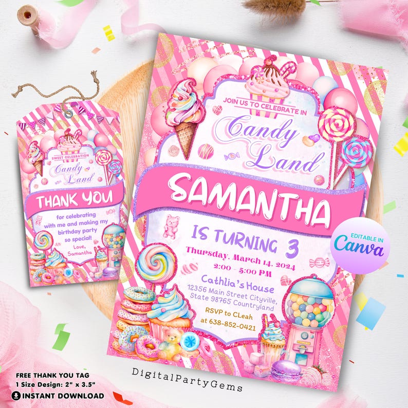 Candyland Birthday Invitation Sweet Candies Shop Theme Party Invite ...