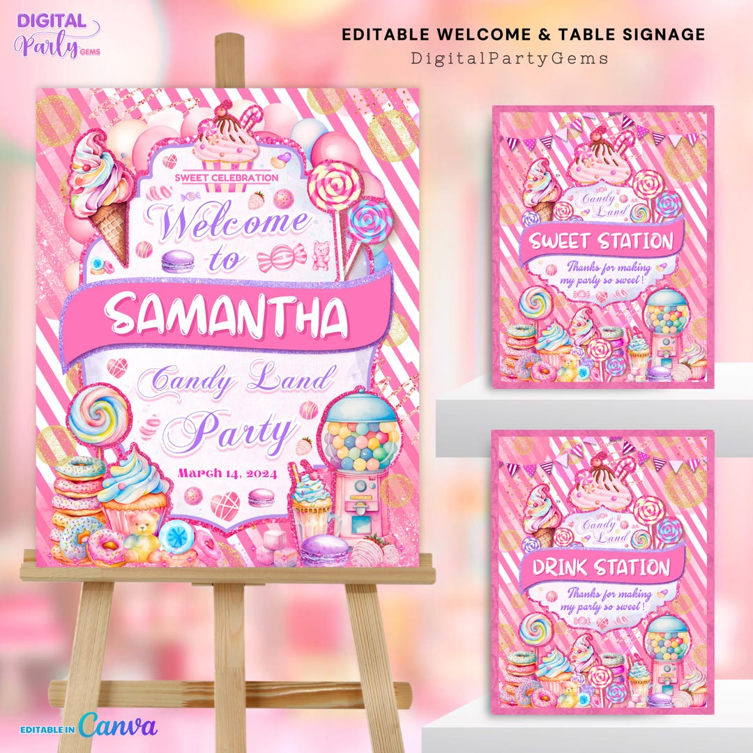 Sweets Candy Birthday Welcome Sign and Table Station Sign Board Sweet ...