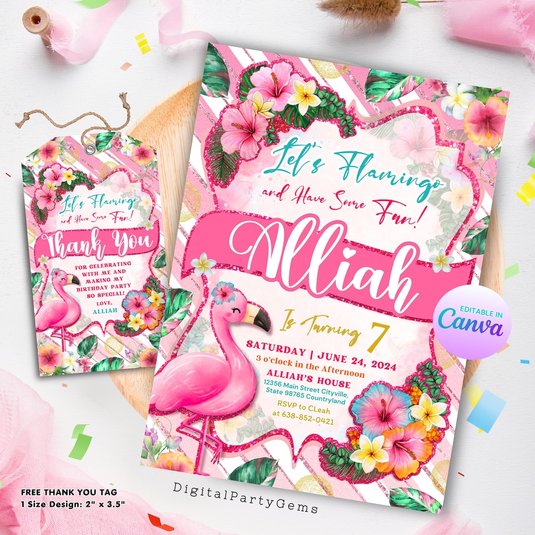 Flamingo Birthday Invitation Tropical Flamingo Theme Party Invite ...