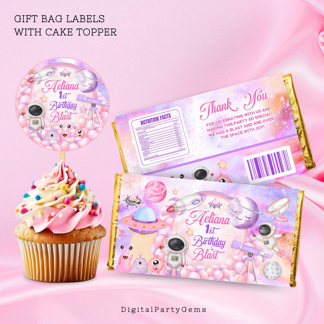 Outer Space Chocolate Wrapper With Cake Topper Astronaut Girl Theme ...