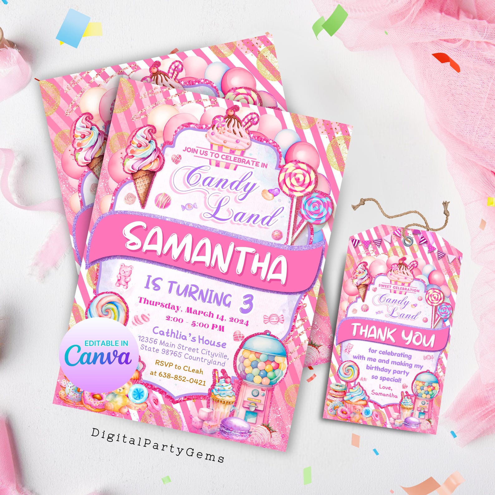 Candyland Birthday Invitation Sweet Candies Shop Theme Party Invite ...