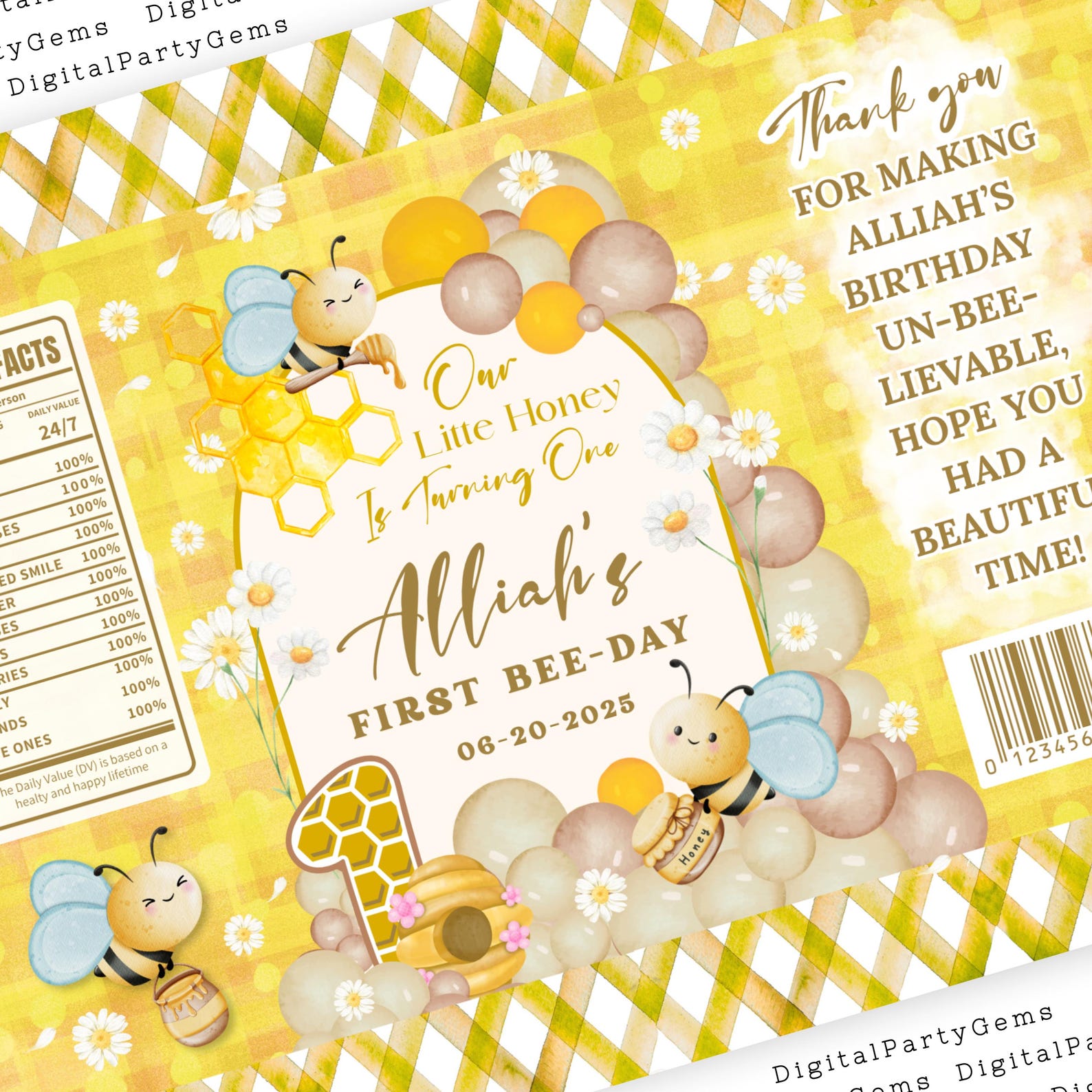 Bee First Birthday Chip Bag Wrapper Girl Bee-day Party Chip Bag Daisy ...