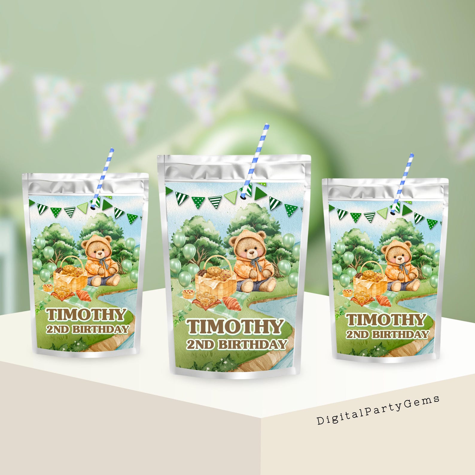 Teddy Bears Picnic Bottle & Juice Label Greenery Bear Theme Party ...
