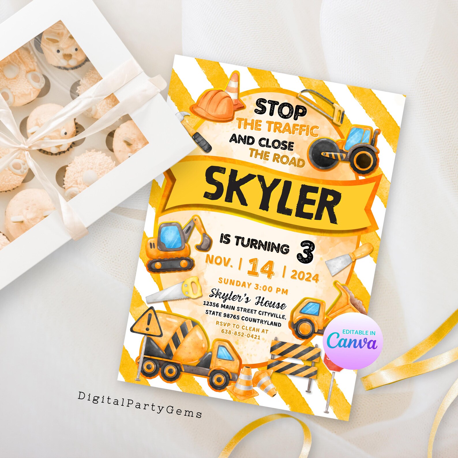 Construction Birthday Invitation Construction Vehicle Party Invite ...