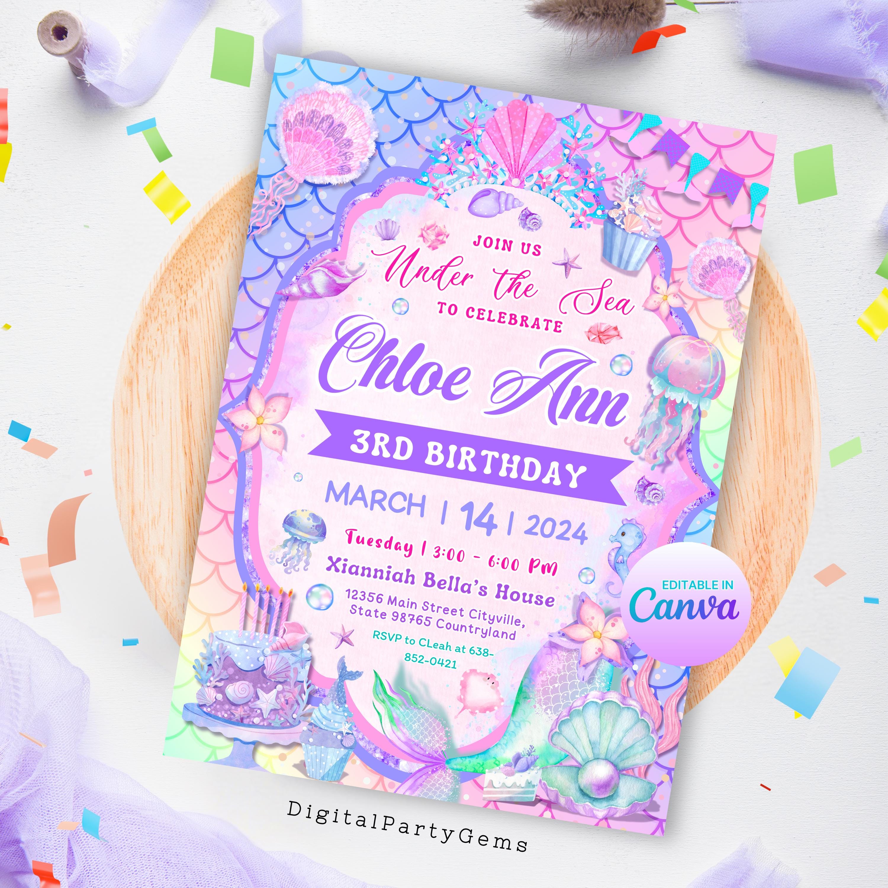 Mermaid Birthday Invitation Under the Sea Pastel Scales Party Invite ...